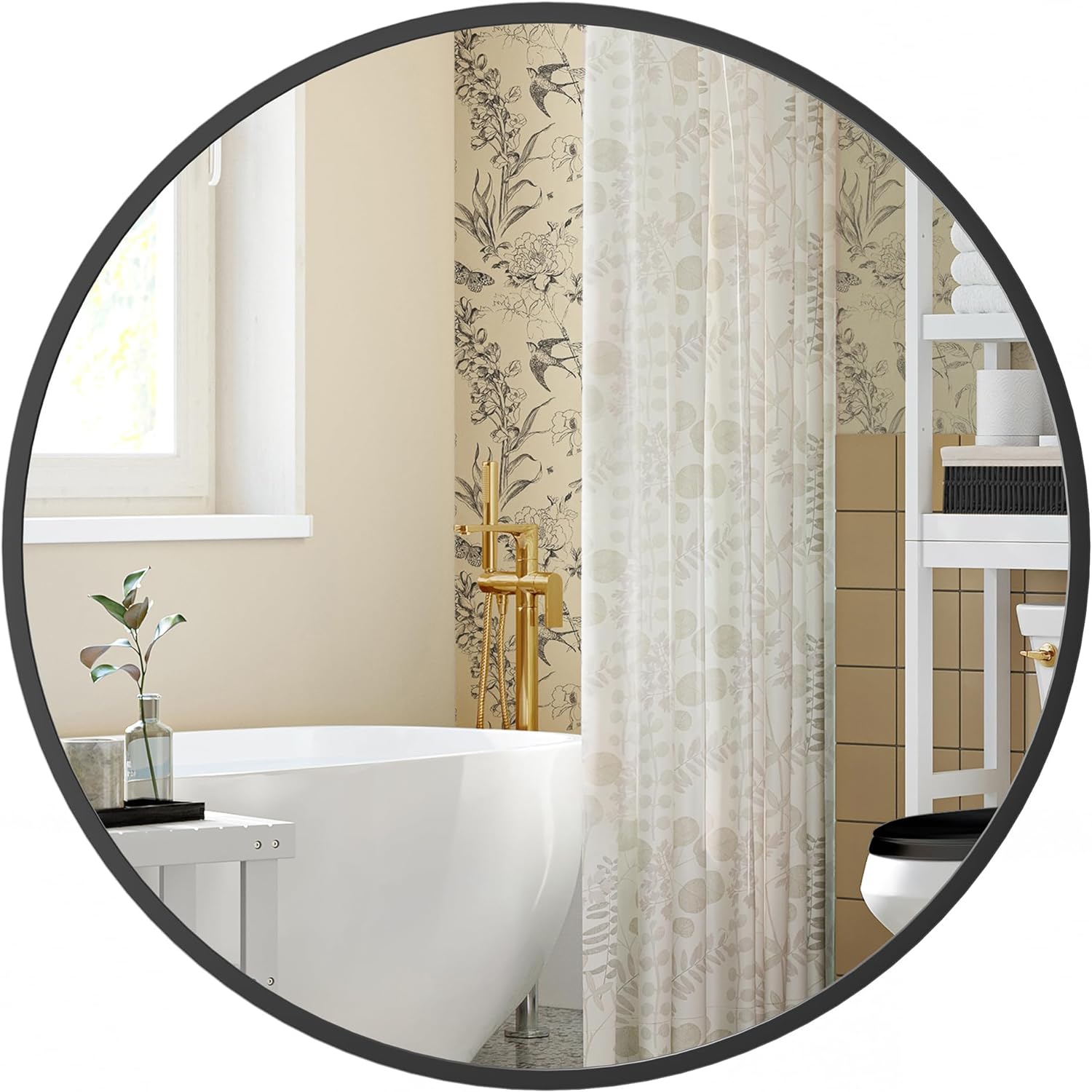 Kerek fürdőszobai tükör fekete keretben 40 cm – VASBÚTOR